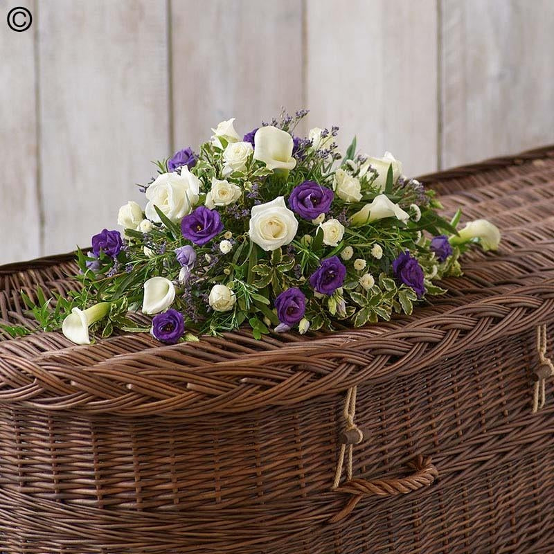 Petite Casket Spray Purple and White – Dobbes Florist Shop